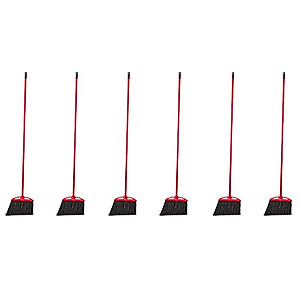 AmazonCommercial Angle Broom With Metal Handle, 6-Pack, Black & Red