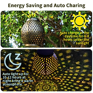 2 Pack Outdoor Solar Lantern Lights Hanging Solar Lantern Waterproof Solar Powered Lanterns Decorative with Handle Solar Outdoor Lantern for Table, Patio, Courtyard, Garden (Bottle Gourd)