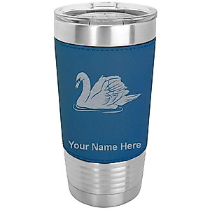 LaserGram 20oz Vacuum Insulated Tumbler Mug, Swan, Personalized Engraving Included (Faux Leather, Blue)