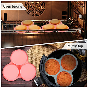 Mobestech 2Pcs Silicone Egg Molds Air Fryer for Egg Bites, Silicone Muffin Pans Chocolate Molds Muffin Tops, Breakfast Sandwiches, Hamburger Buns, Air Fryer Accessories (Blue+Pink)