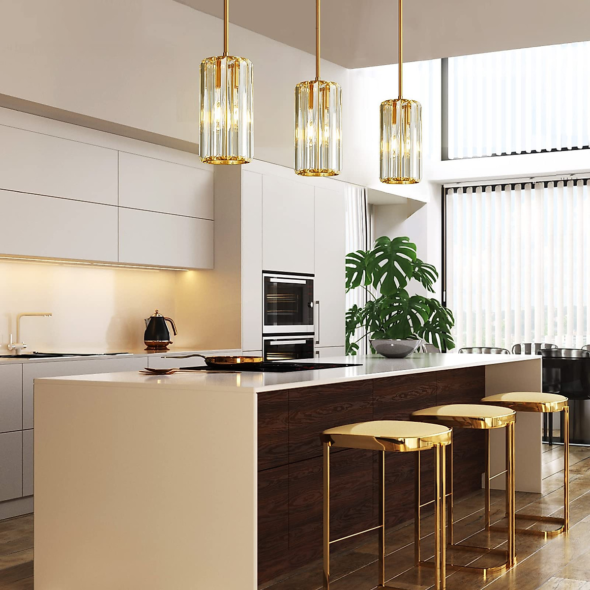 zhllmq Gold Pendant Lighting Modern Pendant Light Mini Crystal Chandeliers Adjustable Pendant Light Fixture for Kitchen Island Dinning Room Corridor Bedroom(Gold 3-Pack)