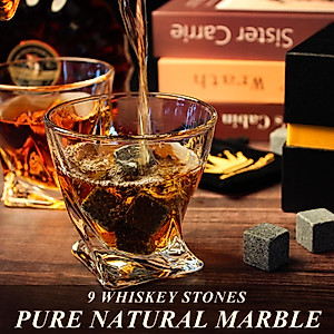 Almagic Whiskey Glasses Set of 2 (12oz), with Whiskey Stones and Velvet Bag, Birthday Day Gifts, Retirement Gifts, for Bourbon Tennessee Irish Scotch Whiskey Cocktail