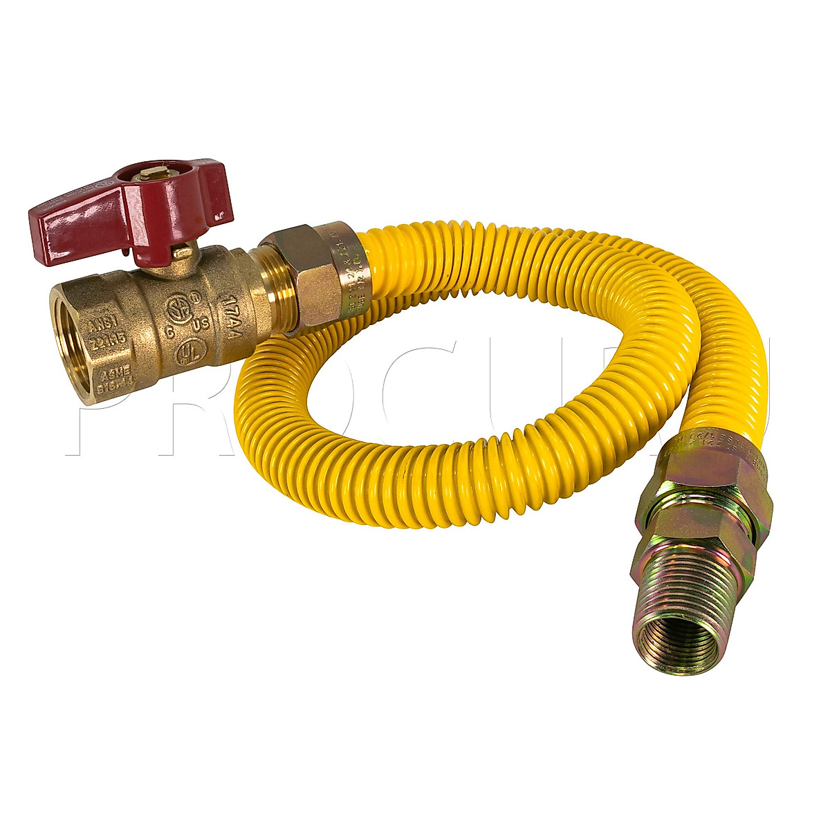 PROCURU 1/2" OD x 12" Gas Flex Connector Kit with 1/2" Straight Valve for Dryer, Water Heater, Grill- Weatherproof Flexible Stainless Steel with Yellow SafeGuard Coating (Red Series)