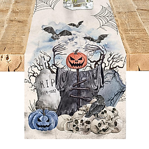 Halloween Table Runner Decorations Indoor 72 Inches Long Linen Farmhouse Table Runner for Home Parties Decor