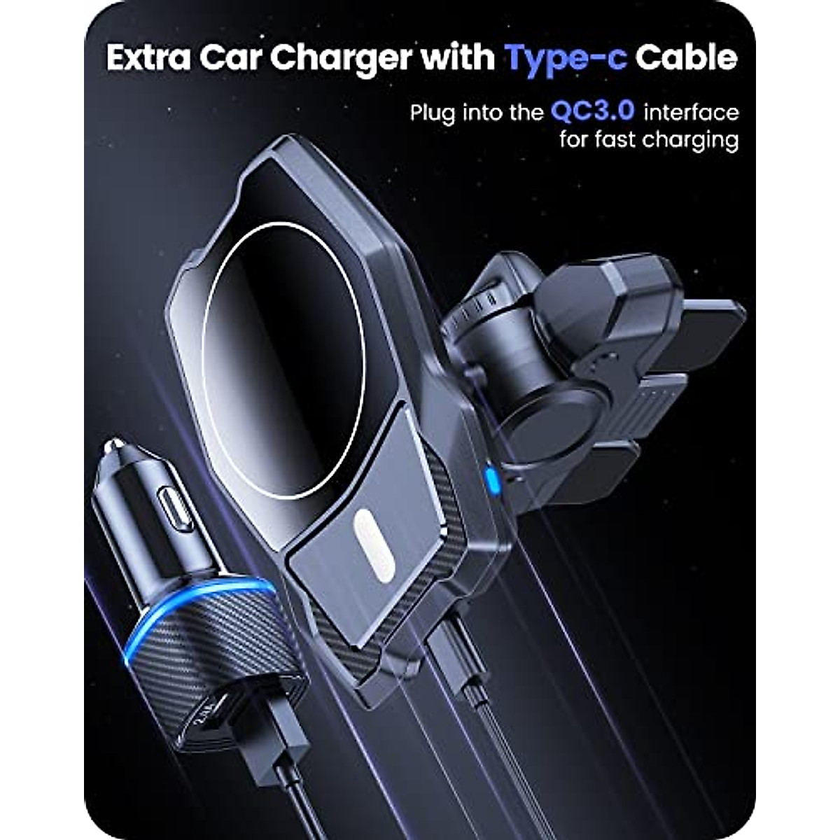 OQTIQ Hexagon Magnetic Wireless Charging Car Mount CD Phone Holder Compatible with Magsafe iPhone 14 13/Pro/Pro Max/Mini(QC 3.0 Car Charger & 3.3ft Type-C Cable Included)