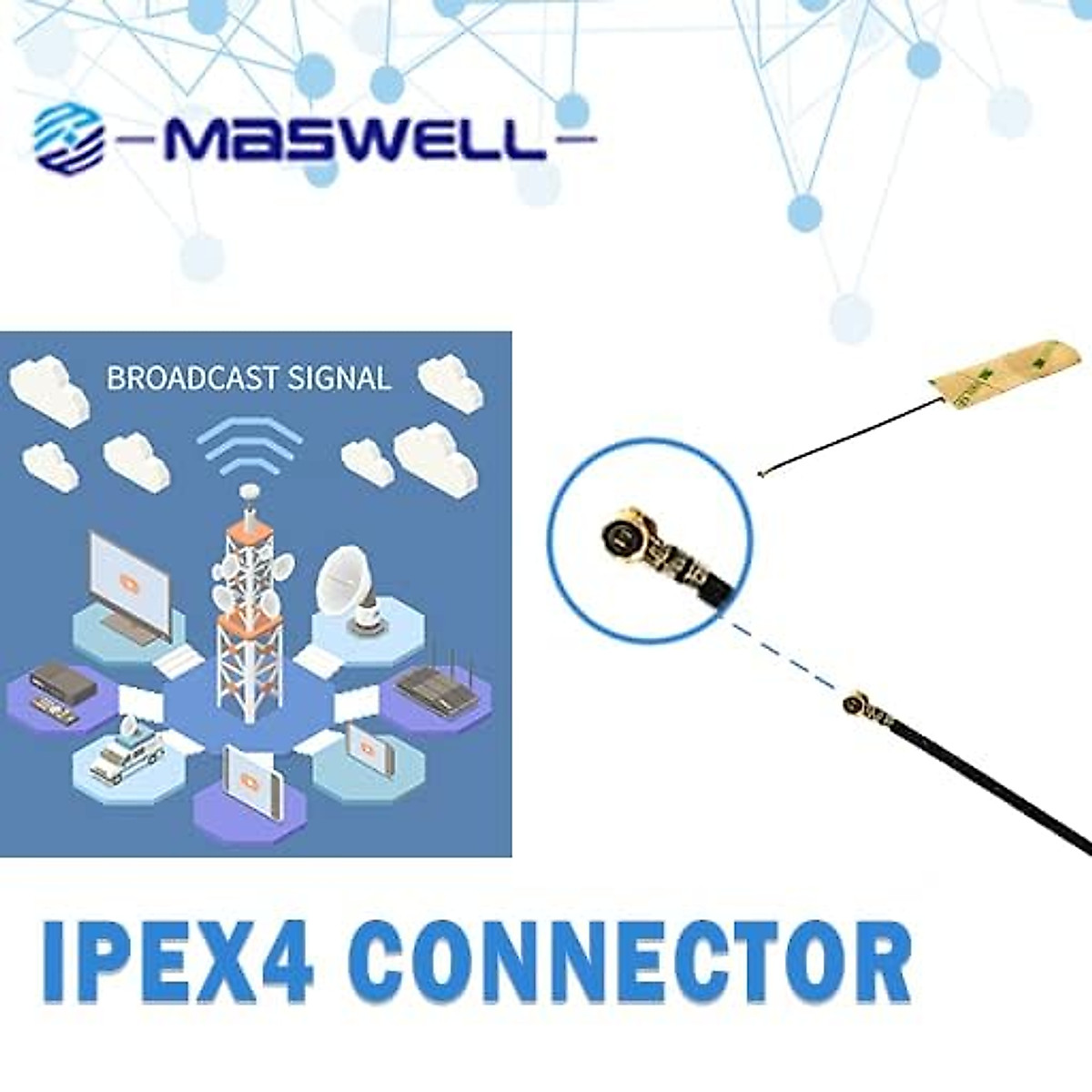 Maswell Internal Antenna Triple Band WiFi for wimax zigbee Bluetooth WiFi 2.4G WiFi 5G WiFi 6 and WiFi 6E WiFi 7 LTE Bands High Gain ipex 10cm