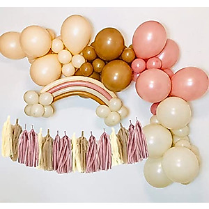 15 Pcs DIY Dusty Pink Tan Brown Nude Cream Tissue Paper Tassel Garland Party Streamer for Boho Rainbow Baby Shower Girls Birthday Bridal Shower Backdrop Nursery Garden Hanging Decoration