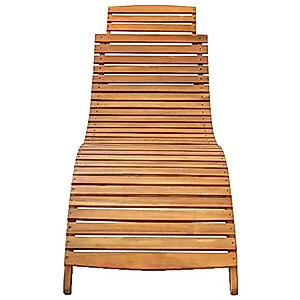 Outdoor Wooden Chaise Lounge Chair, Patio Chaise Lounger, Acacia Wood Reclining Lounge Chair for Poolside Lawn Backyard