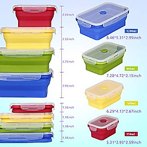 CREPOW Silicone Collapsible Food Storage Containers, Set of 4 Silicone Lunch Box Containers for Kitchen, BPA Free, Microwave, Dishwasher and Freezer Safe