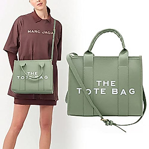 Women's The Tote Bag, PU Leather Tote Bag, Shoulder, Crossbody or Handle Bag for Work, School (10.2X4.2X8.5in) (Light green)