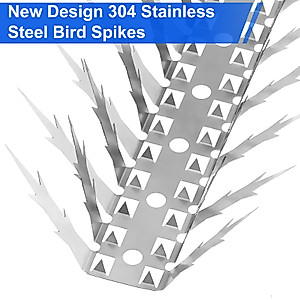 Quunoot Bird Spikes, 10 FT Stainless Steel Bird Deterrent Spikes, Pigeon Spikes for Outside to Keep Birds Squirrel Raccoon Cat Away, for Garden Fence Roof Window Sill and Wall(10 Pack)