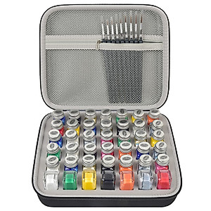 Model Paint Storage Case Compatible with Testors Paint Set, Paints Organizer Carrying Bag Holds Bottles with 9 Fine Detail Miniatures Paint Brushes, Enamel Paint Container (Grey, Medium)