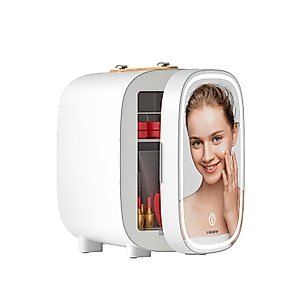 LIGIANT Skincare Fridge, With 3-Level Dimmable LED Light Mirror, Low Noise Mini Fridge, 4L Large Capacity, Cooler & Warmer, Portable Design for Multiple Uses - Bedroom, Office, and Travel