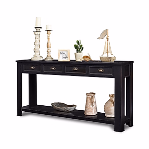 HLXZN Console Table for Entryway, 60 Inch Sofa Table Narrow Long Hallway Table Entryway Table w/4 Drawers and Bottom Shelf for Living Room Entryway Home, Black