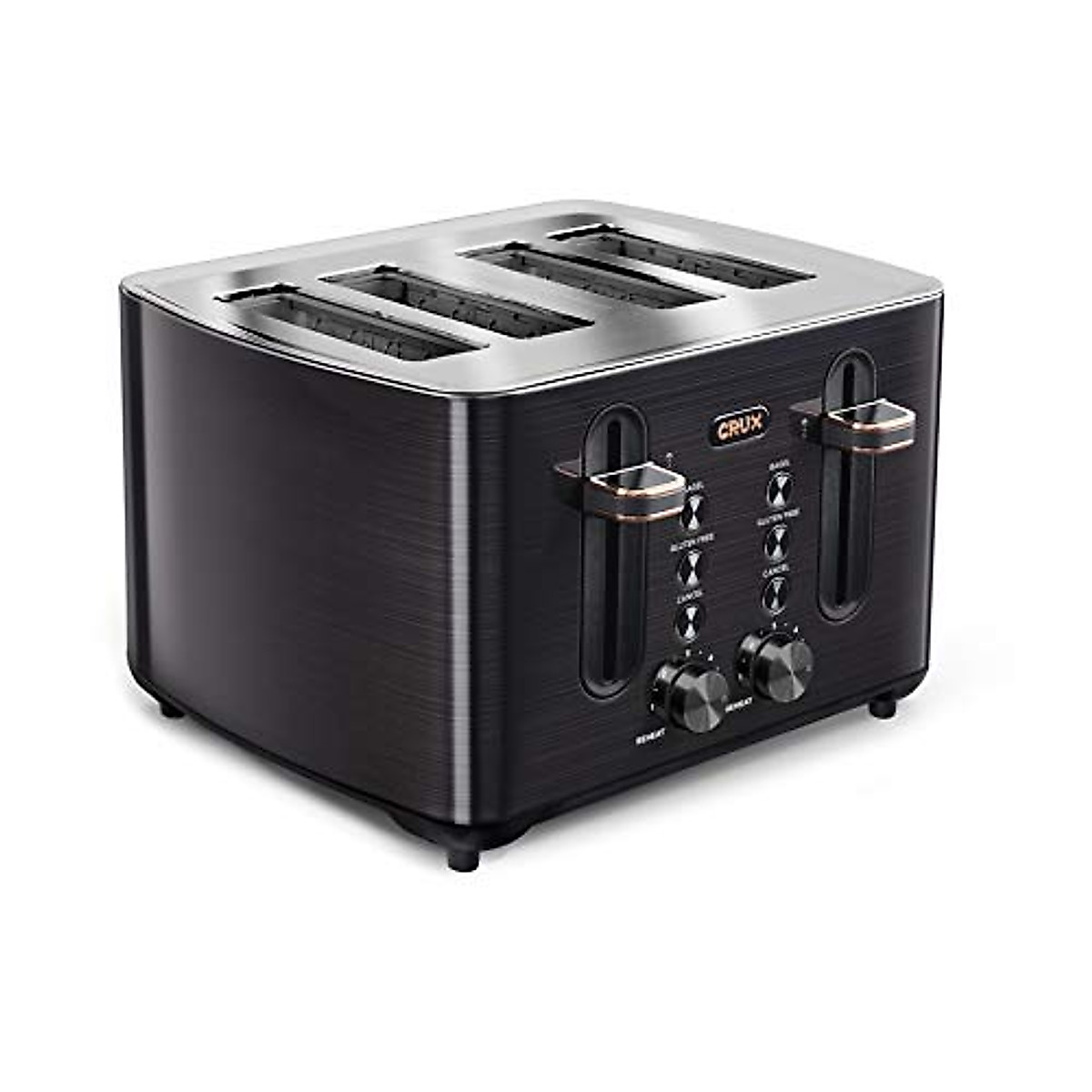 Crux 4-Slice Toaster with Extra Wide Slots & 6 Setting Shade Control, Black Stainless Steel