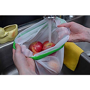Premium Reusable Mesh Produce Bags With Drawstring - Mesh Produce Bags With Tare Weight - Set of 9 Reusable Grocery Bags - Washable Produce Bags for Fruit and Veg - BPA Free Mesh Bags for Vegetables