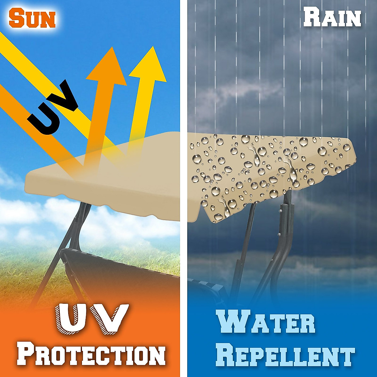 BenefitUSA Swing Canopy Cover ONLY 77"x43" - Polyester Top Replacement UV Block Sun Shade for Outdoor Garden Patio Yard Park Porch Seat Furniture (Beige)