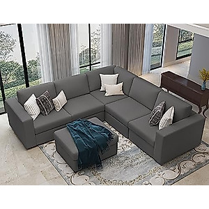 Sectional Couches for Living Room: Modular L Shaped Couch with Ottoman - Grey U Shape Sofa Furniture Set 6 Piece Modern Upholstered Oversized Daybed Sleeper Sofas