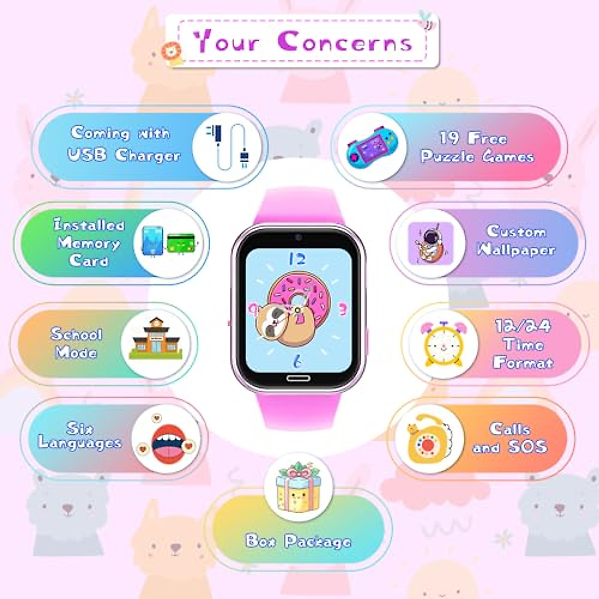 Smart Watch for Kids Gift for Girls Toys Age 6-8 Kids Game Smart Watches for Boys 8-10 with 24 Games Video Camera Music Alarm Educational Birthday Gifts Ages 6 7 8 9 10 11 12 Years Old (Purple)