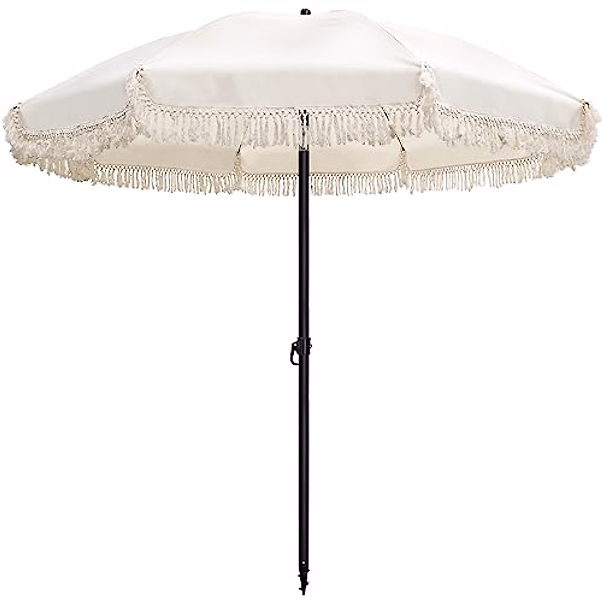 FULLSUN PARASOL Patio Umbrellas with Fringe, 6.5ft Beach Umbrella Outdoor Heavy Duty Wind Portable, UV 50+ Boho Parasol with Sand Anchor & Carry Bag for Garden Pool Backyard
