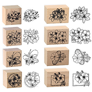 8Pcs Vintage Wooden Rubber Stamps, Decorative Flowers Wooden Stamps Set for Craft, Scrapbook, Card Making, DIY, Painting, Hand Book