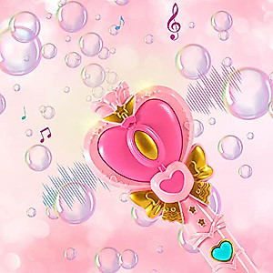 Princess Bubble Wand for Kids, Heart Bubble Machine Blower Maker Wands with Music and Light, Outdoor Party Birthday Magic Bubble Machine Toys for Girls Toddlers