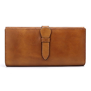 Genuine Leather Wallet Women long Purse Clutch Vintage Cowhide Handmade Card Holder Organizer (Brown)