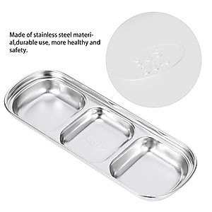 Stainless Steel Sier Sauce Dish Seasoning Dish Snack Plate Divided Food Dipping Bowl Kitchen Tableware for Salt Vinegar Sugar(3 Grids)