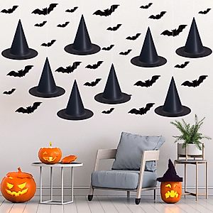 8Pcs Halloween Black Witch Hat Costume Accessories Decorations Hanging Witch Hat 32 Pcs 3D Bats Indoor Outdoor Halloween Decorations