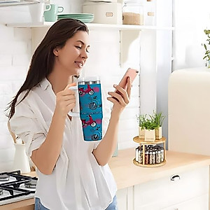 RPLIFE Lively Motorcycles Blue Tumbler Cup, Stainless Steel Bottle, Coffee Tumbler with Straw