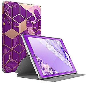 Popshine Marble Case Designed for iPad 10.2 9th Gen (2021)/8th Gen (2020) /7th Gen (2019), Full Body Premium 360 Degree Protective Folio Cover with Built-in Screen Protector, Liquid Marble Purple