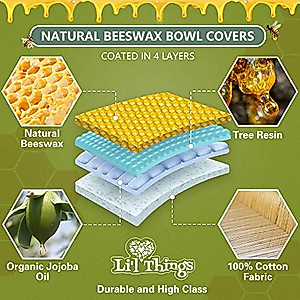 Li'l Things Eco-friendly Beeswax Bowl Covers | Improved Beeswax Coating | Elastic Food Storage Covers | Reusable Lids For Food, Fruits and Leftover | 5 Sizes | 3 Different Themes | Japanese Waves