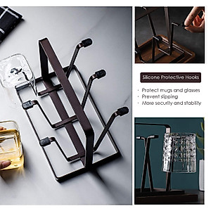 Bottle Drying Rack, Metal 6 Cup Mug Holder Silicone Protective Hooks Non-Slip Bottle Drying Holder Tree for Glasses, Coffee Mug Holder (Coffee Black)