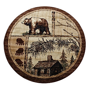 Lodge Cabin Round Area Rug Design 362 - (5 Feet 5 Inch X 5 Feet 5 Inch) Round