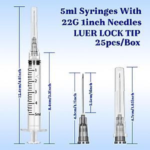 Xuanda 25Pack 5ml Syringe Individual Package Suitable for Industrial, Scientific, Measuring, Watering, Pet Feeding, Glue Applicator ﻿