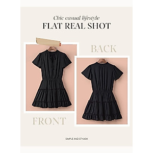 Dokotoo Womens Cute Spring Summer Casual Sexy Deep V Neck Ruffle Chiffon Lantern Short Sleeve Elegant Empire Waist Flowy Mini Short Skirt Dresses for Women Party 2025 Black US 8 10