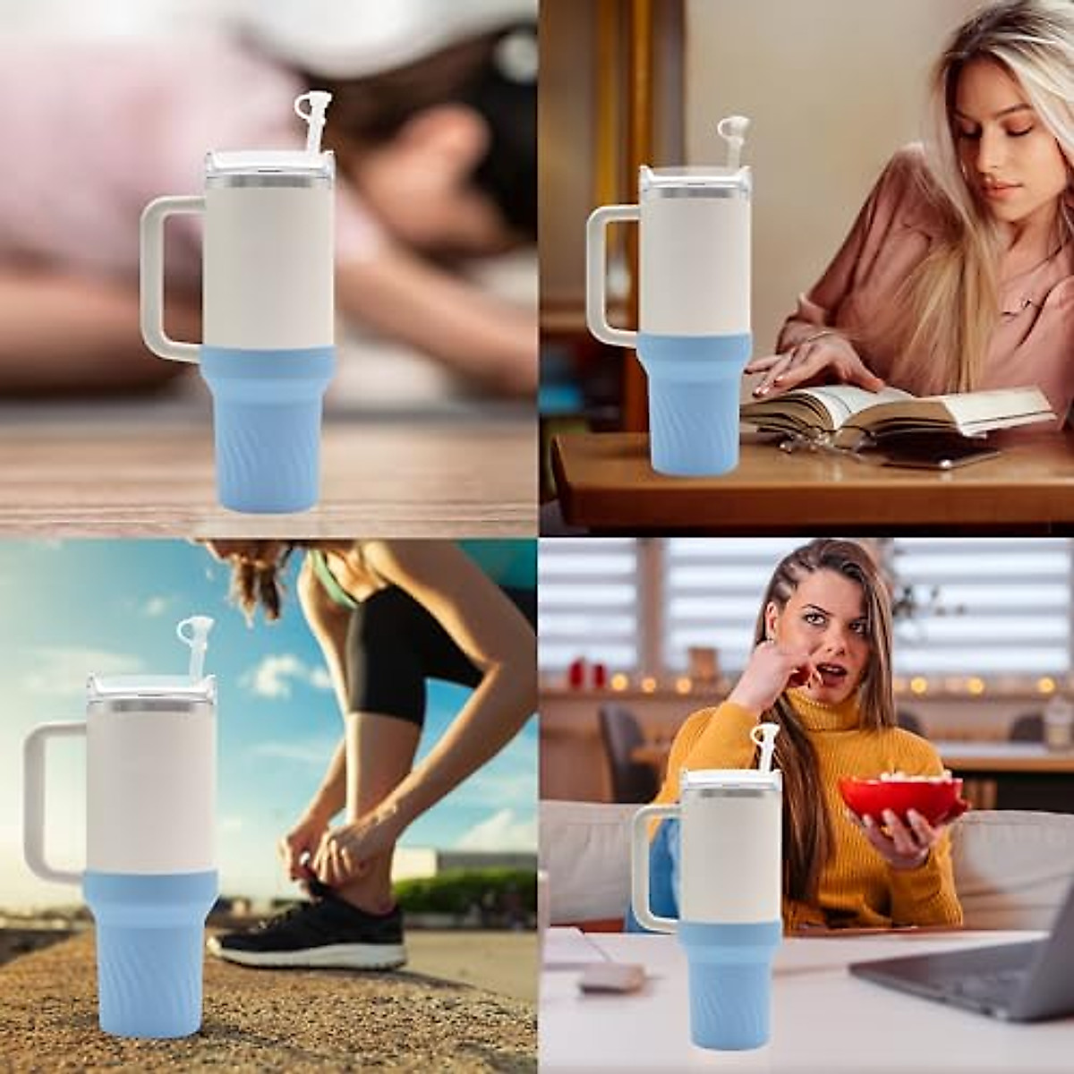 Silicone Cup Boot with 2 Pack Spill Stopper - Fit for 40 OZ Stanley Cup, Reusable Boot Sleeve for Outdoor, Bottom Protector - Light Blue