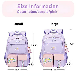 Kawaii Backpack Cute Backpack for Girls Large Capacity Pastel Goth Student Laptop Backpacks BookBag Casual Travel Daypack (Purple,Large)