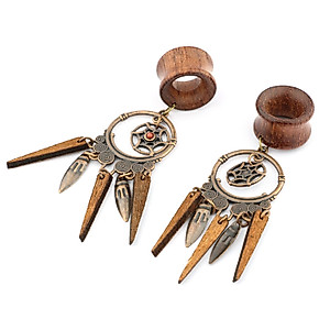 Balala 5/8 inch 16mm Bohemian Wood Dangle Ear Gauges Piercing Flesh Tunnels Plugs Statement Earrings