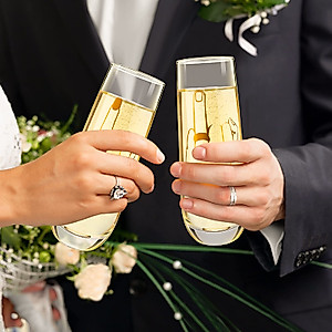 Gandeer 2 Pieces Wedding Gifts for Bride Groom Champagne Glasses Bride Ring Finger Wine Glass Funny Wedding Gifts 9.8 oz Wine Glasses Mr and Mrs Engagement Gifts