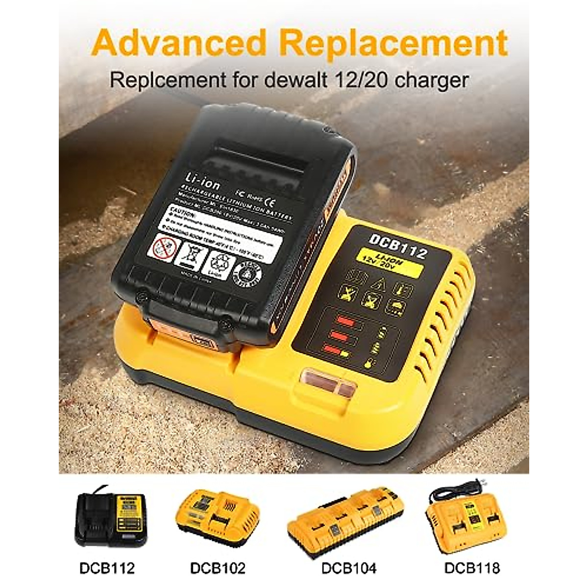 3.0Ah Replacement for Dewalt Battery 20V 2Pack and Charger Compatible with DCB102 DCB104 DCB118 DCB115 DCB205 DCB204(Orange)