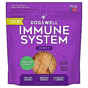 DOGSWELL Immunity & Defense, Flaxseed Oil, Turmeric, Vitamin E & A, Healthy Aging, Chicken Jerky 24 oz (842197)