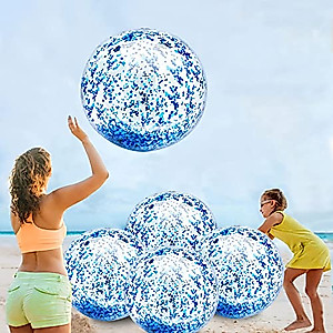 TURNMEON 5 Pack Sequins Beach Ball Jumbo Pool Toys Balls Giant Confetti Glitters Inflatable Clear Beach Ball Swimming Pool Water Beach Toys Outdoor Summer Party Favors for Kids Adults