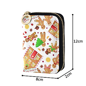 Christmas Cookies Gingerbread Man and Girl Near Sweet HouseGrey Credit Card Coin wallet, RFID Blocking Compact Women Leather Card Holder, Key Change Organizer, Zipper Purse Clutch Pouch