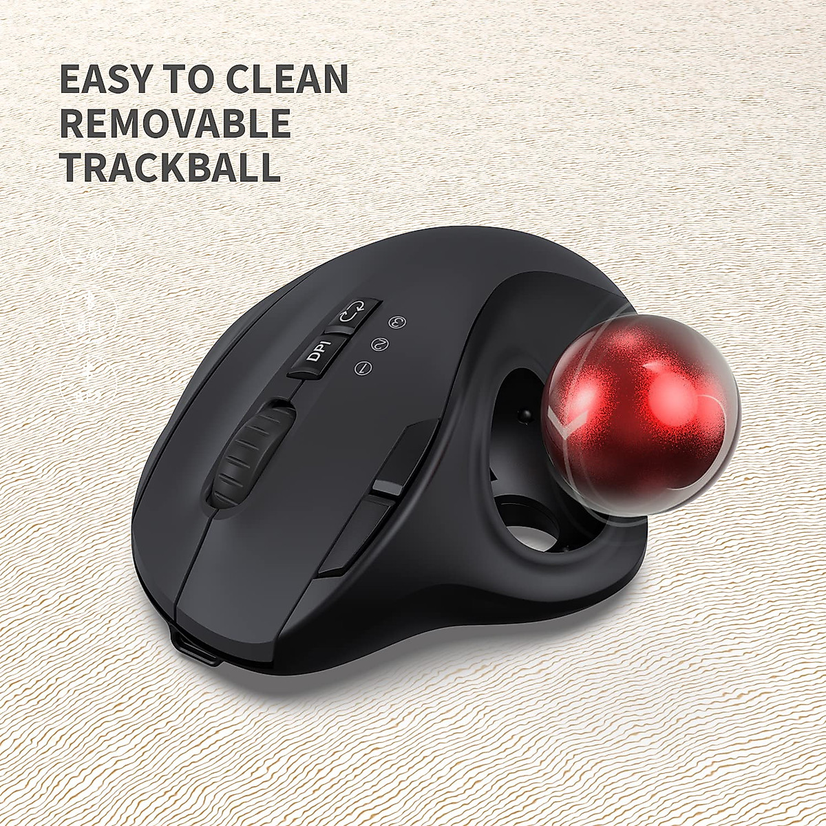 KKUOD 2.4G+Dual Bluetooth Wireless Trackball Mouse, 3-Device Connection Ergonomic Mouse, Rechargeable Ergo Mouse with USB-C Port and 3 DPI, Thumb-Operated Mouse for PC Computer Laptop Tablet