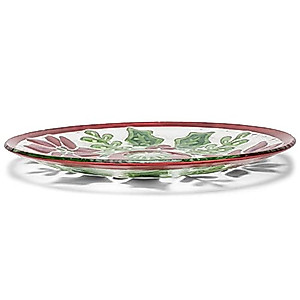 DEMDACO Festive Holly Red and Green 11 Inch Glass Christmas Round Serving Plate Platter