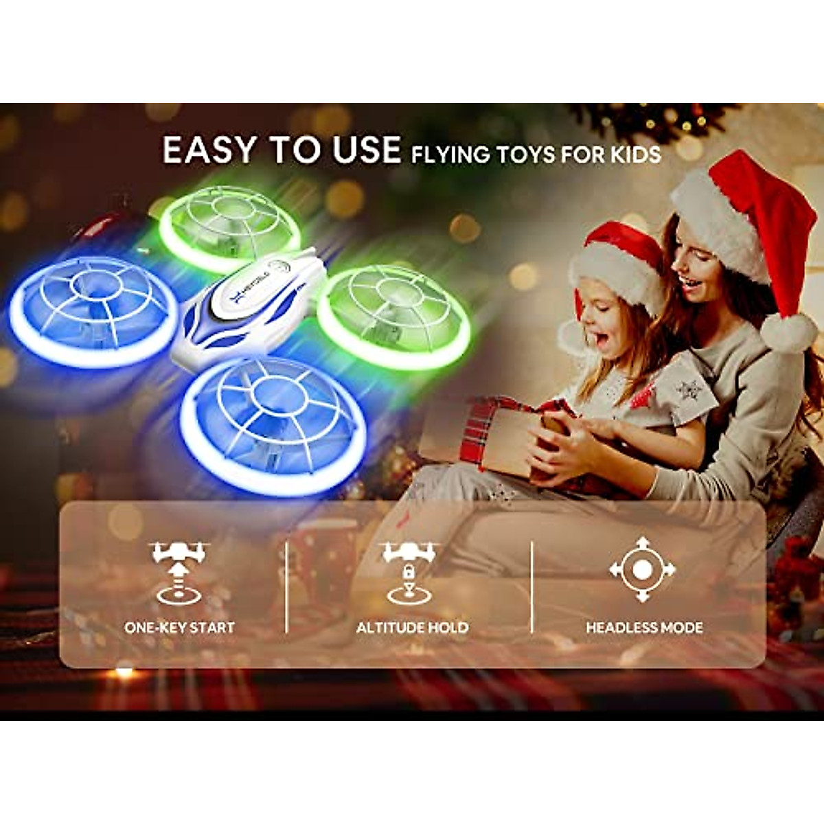 Heygelo S60 Drones for Kids, Mini Drone with LED Lights for Beginners, RC Quadcopter with Altitude Hold and Headless Mode, Full Propeller Protect, 3D Flips, 2 Batteries, Toys Gifts for Boys Girls