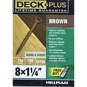 Deck Plus Wood Screws, Brown Exterior Screws, 1-1/4" x #8, 1lb