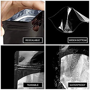 100 Pieces Resealable Bags, POWOBEST Smell Proof Bag Foil Pouch Bag with Clear Window for Daily Life or Party Supplies，Storage Bags，packaging，Food Storage Bag (Black-5.91x3.93 Inch)