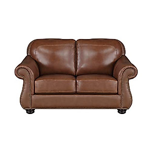 Lexicon Guthrie Leather Match Living Room Loveseat, Camel Brown